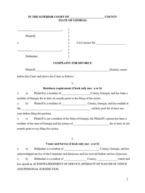 Printable Divorce Papers Ga