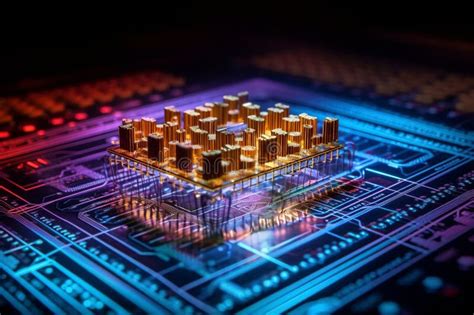 Electronic Circuit Board Close Up Microcircuit In Led Blue Light Motherboard Integrated