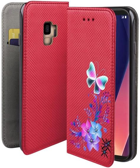 Martech Etui Z Klapką Czerwony Do Samsung S9 Wzór Motyl Etui na