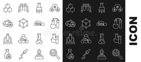 Set Line Microorganisms Under Magnifier Test Tube Molecule
