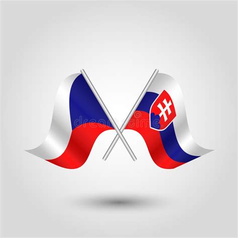 Vector Crossed Czech And Slovak Flags On Silver Sticks Symbol Of