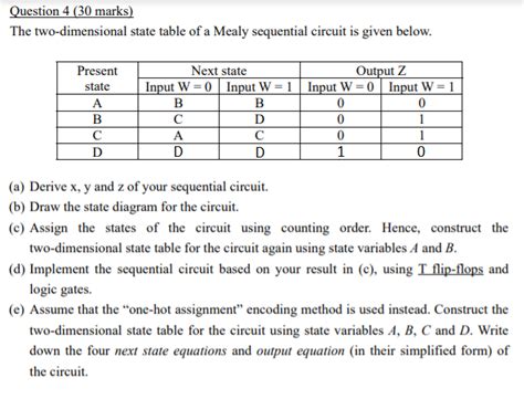 Solved Question 4 30 Marks The Two Dimensional State Table