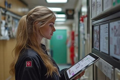 Young Woman Checking Data On A Tablet In A Technical Setting Premium Ai Generated Image