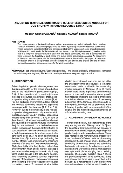 pdf adjusting temporal constraints rule of sequencing models for job shops with hard resource