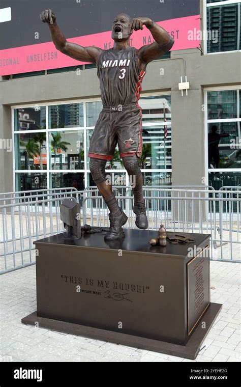 A Statue Of Former Miami Heat Guard Dwyane Wade At The Kaseya Center