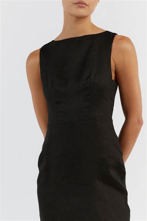 Tyla Black Linen Midi Dress Dissh