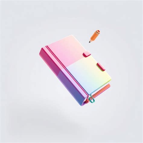 A Closed Rainbowcolored Notebook With A Pencil Floating Above It On A White Background Premium