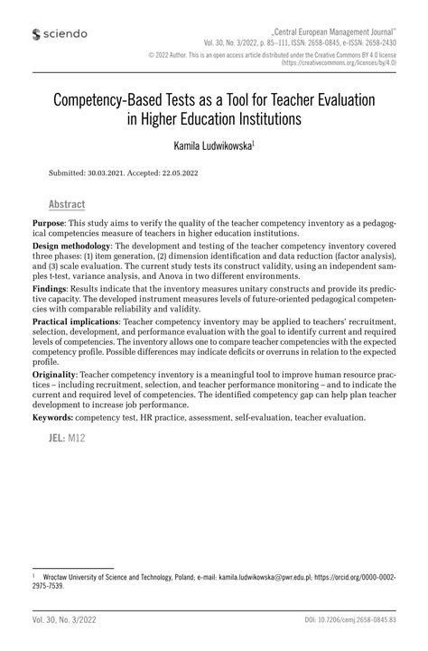 Pdf Competency Based Tests As A Tool For Teacher Evaluation In Higher