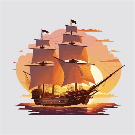 Pirate Ship Sunset Vector Premium Ai Generated Vector