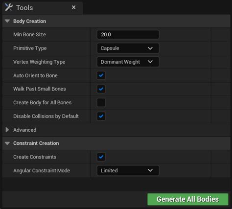 Physics Asset Editor In Unreal Engine Tools And Profiles Unreal
