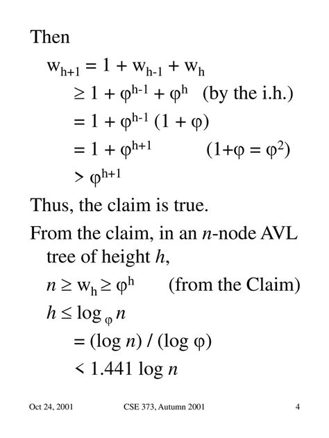 Depth Of An AVL Tree Theorem Any AVL Tree With N Nodes Has Height Less Than Log N Proof Given