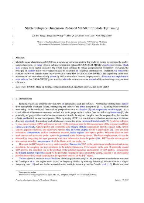 PDF Stable Subspace Dimension Reduced MUSIC For Blade Tip Timing