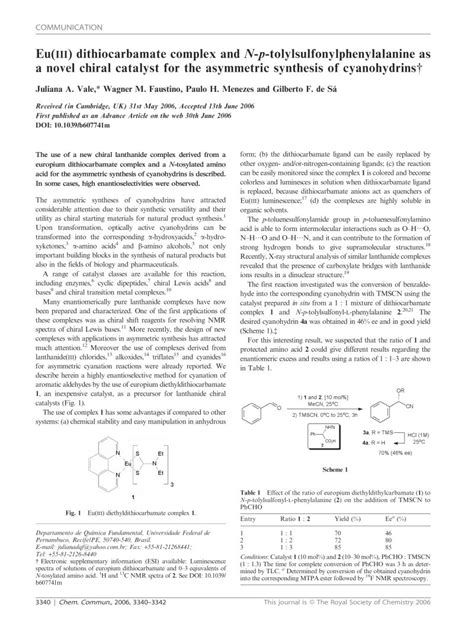 Eu Iii Dithiocarbamate Complex And N P Tolylsulfonylphenylalanine As A…