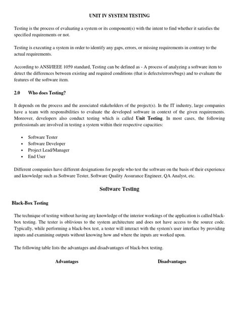 Unit Iv Oose Pdf Software Testing Unit Testing
