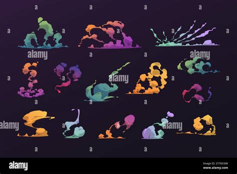 Cartoon Colorful Smoke Effect Comic Game Asset Of Magic Fire Burst And