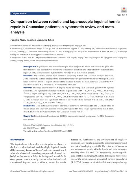 Pdf Comparison Between Robotic And Laparoscopic Inguinal Hernia