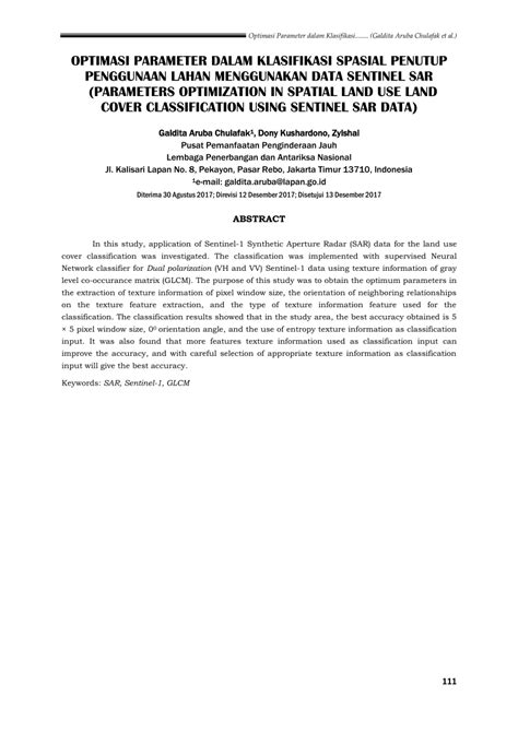 Pdf Optimasi Parameter Dalam Klasifikasi Spasial Penutup Penggunaan Lahan Menggunakan Data