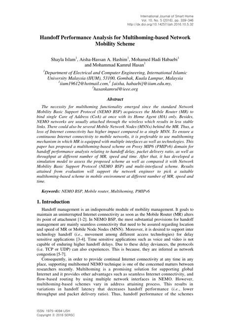 Pdf Handoff Performance Analysis For Multihoming Based Network