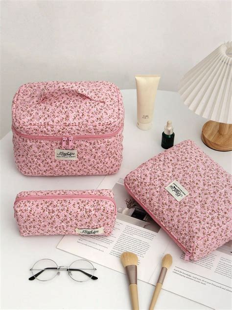 pieza Bolsa de cosméticos de estilo Kawaii con lazo y estampado de flores bolsa de cosméticos