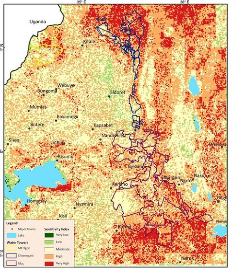 sensitivity index map of the water towers download scientific diagram