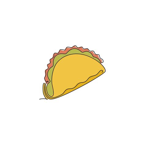 One Single Line Drawing Of Fresh Mexican Taco Logo Vector Graphic