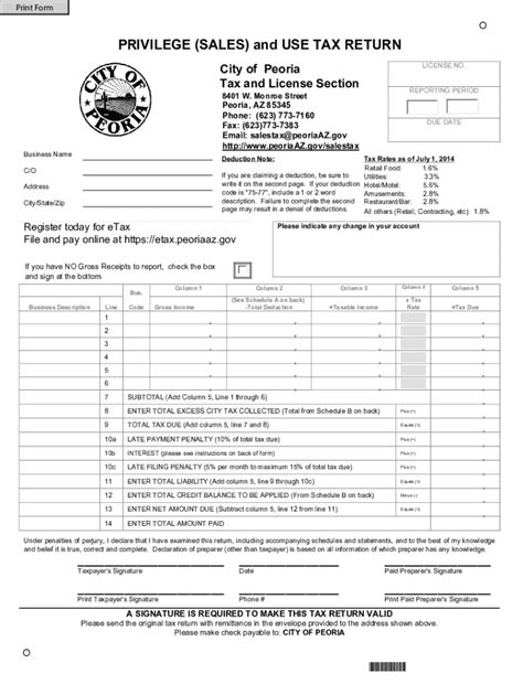 Dochub Form Librarytaxaz Privilege And Use Tax Return Peoria Fill Out