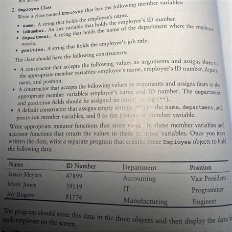 solved 2 employee class write a class named employee that