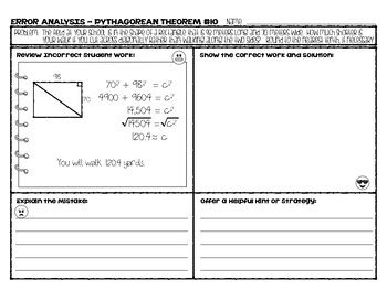 PYTHAGOREAN THEOREM ERROR ANALYSIS By Math Class Rocks TPT
