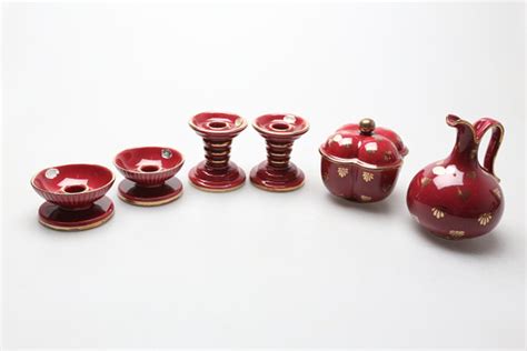 Arthur Percy Ceramic Objects 6 Pcs Gefle Rubin 1900s Ceramics