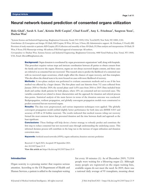 Pdf Neural Network Based Prediction Of Consented Organs Utilization