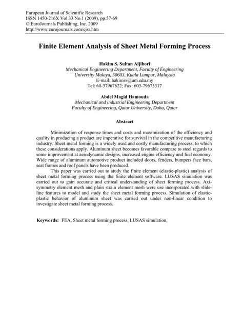 pdf finite element analysis of sheet metal forming …