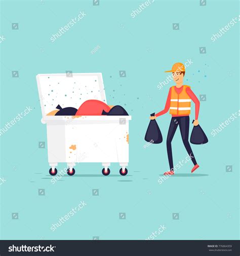 Garbage Man Throws Garbage Into Trash Stock Vector Royalty Free 776864359 Shutterstock