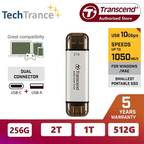 Transcend Esd C Type C Usb A Portable Ssd High Speed Data Transfer External Flash Drive