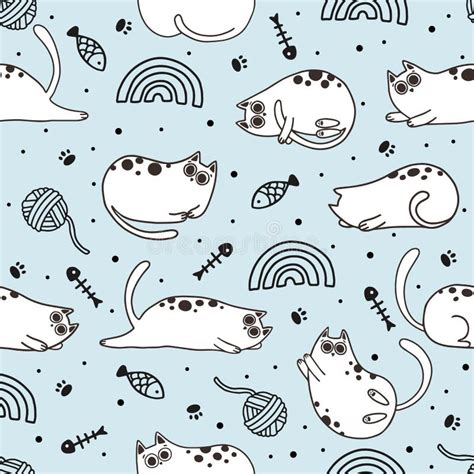 Seamless Pattern With Cute Cartoon Cats Great For Fabric Textile