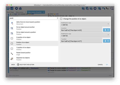 add checkpoints to the game gdevelop documentation