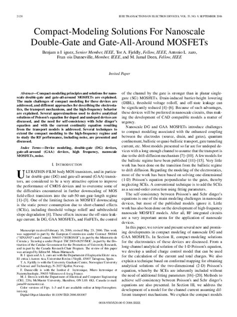 Pdf Compact Modeling Solutions For Nanoscale Double Gate And Gate All Around Mosfets