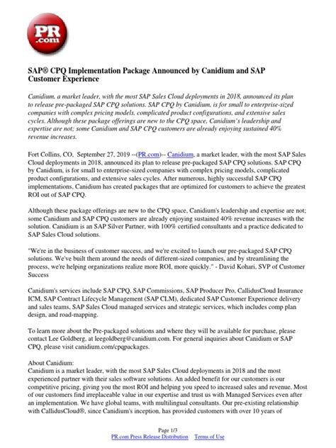 Sap® Cpq Implementation Package Announced By Canidium And Sap Customer