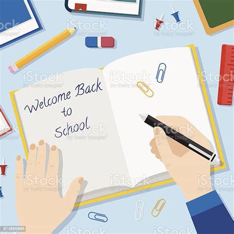 Back To School 평편 주말뿐이라도 벡터 배경 개설됨 교과서 계산기에 대한 스톡 벡터 아트 및 기타 이미지 계산기