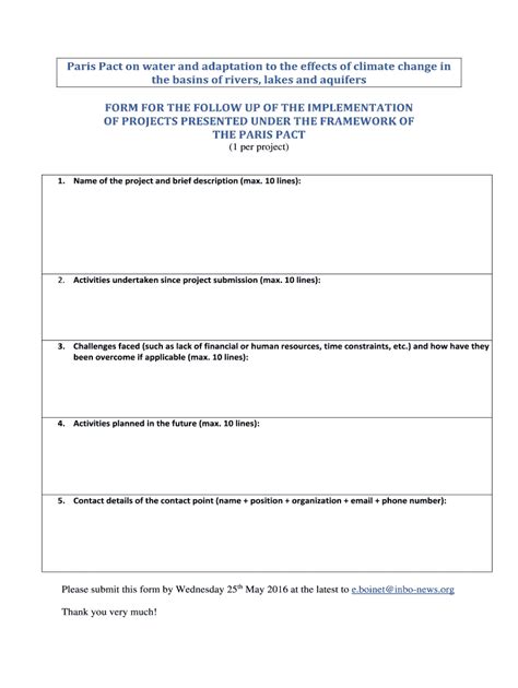 Fillable Online Riob Implementation Follow Up Form Paris Pact