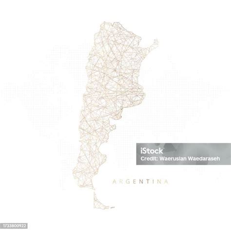 아르헨티나의 로우 폴리 지도 금색 다각형 와이어프레임 흰색 배경에 금색 입자가 있는 반짝이는 벡터 0명에 대한 스톡 벡터 아트 및 기타 이미지 Istock