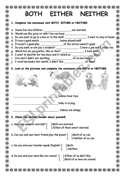 English Worksheets Both Either Neither