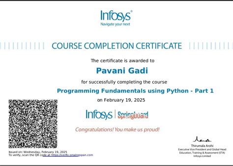 Python Programming Infosysspringboard Learning Certification Tech Pavani Gadi