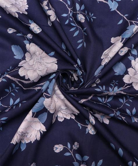 Indigo Blue Colour Floral Print Digital Print Muslin Fabric Muslin