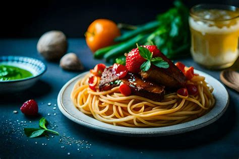 Espaguetis Con Carne Y Vegetales En Un Lámina Generado Por Ai 30077133