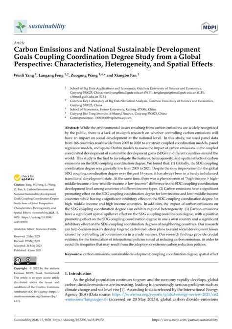 Pdf Carbon Emissions And National Sustainable Development Goals Coupling Coordination Degree