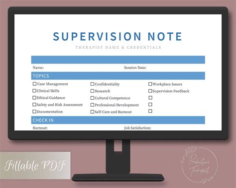 Supervision Note Template For Supervisors Pre Licensed Therapists Counselors Psychologists