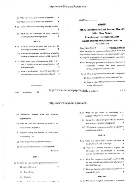 Mca 1 Sem Object Oriented Programming Using Cpp 67045 Dec 2016 Pdf