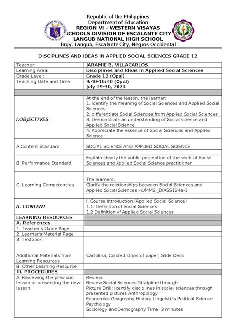 Diass Lp Disciplines Republic Of The Philippines Department Of