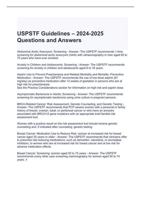 Uspstf Guidelines Questions And Answers Uspstf Stuvia Us
