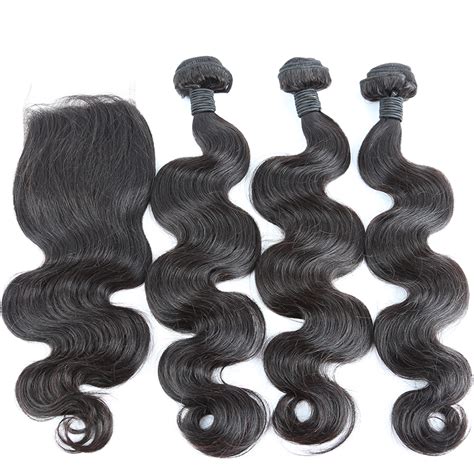 3 Bundle Mink Brazilian Human Virgin Body Wave Hair With Closure